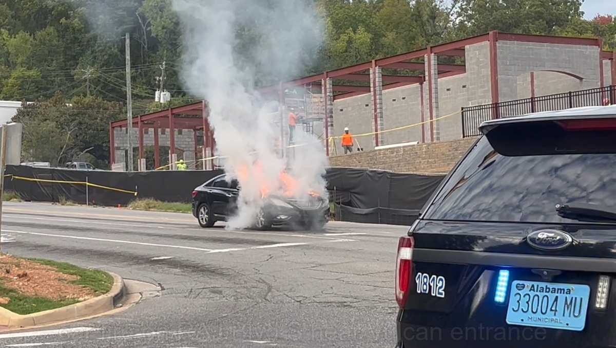 Car fire closes busy road near Vulcan Park