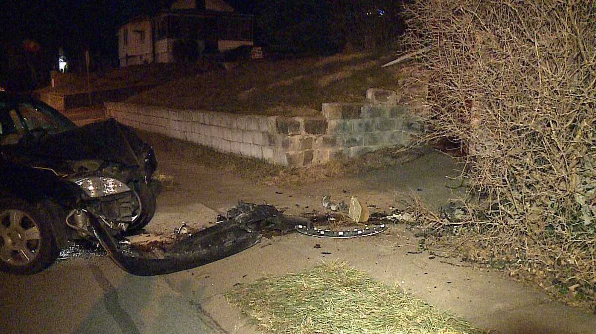 1 person injured after striking wall with car