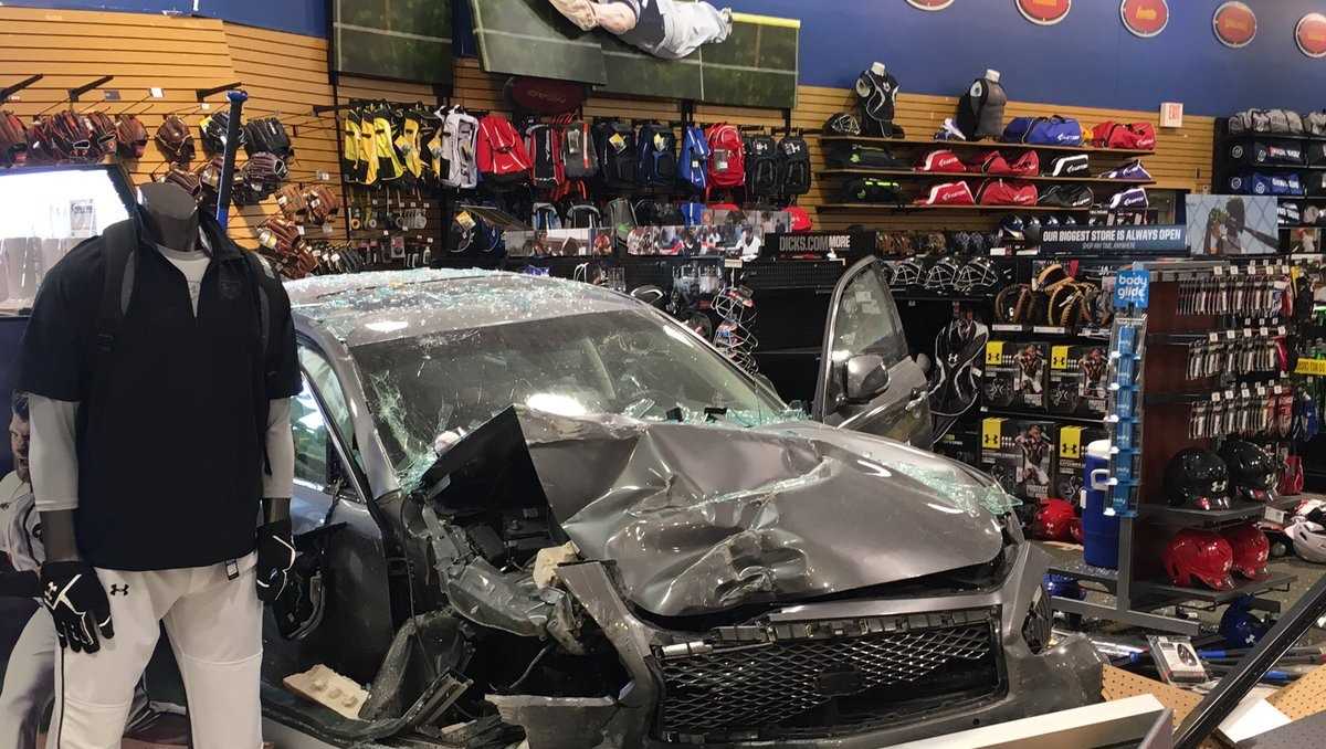 Woman crashes into front window of sporting goods store on Highway 280