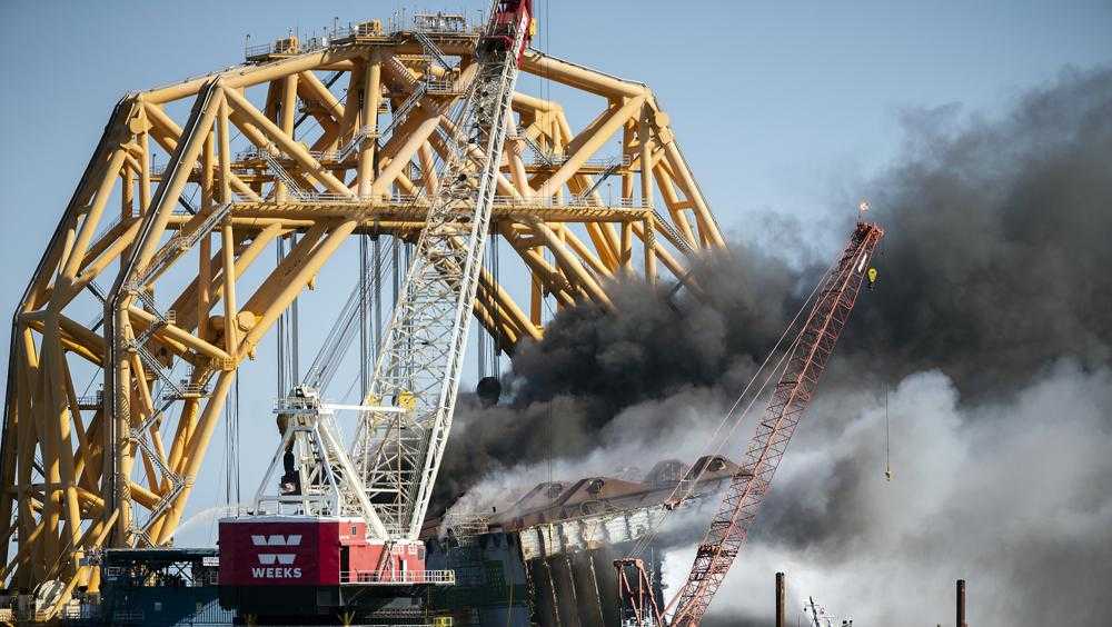 Crews resumes repairs to cargo ship on St. Simon Island delayed by fire