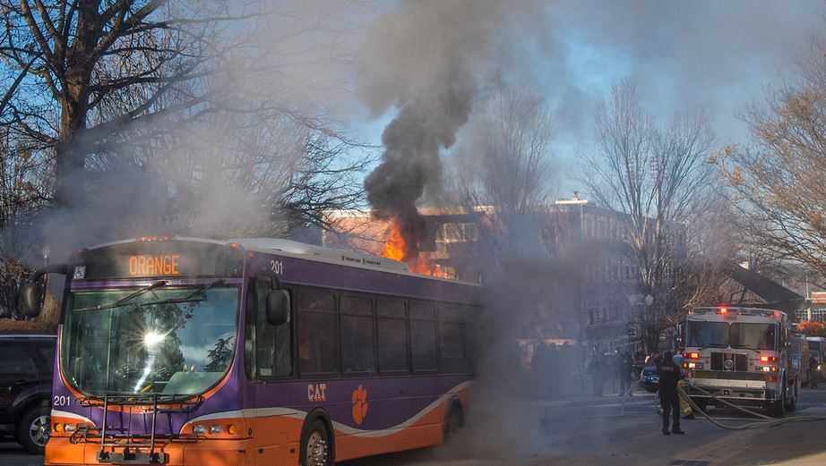 CAT bus engine bursts into flames on Clemson University campus ...