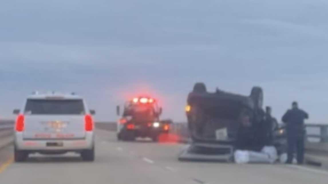 Causeway Bridge overturned car