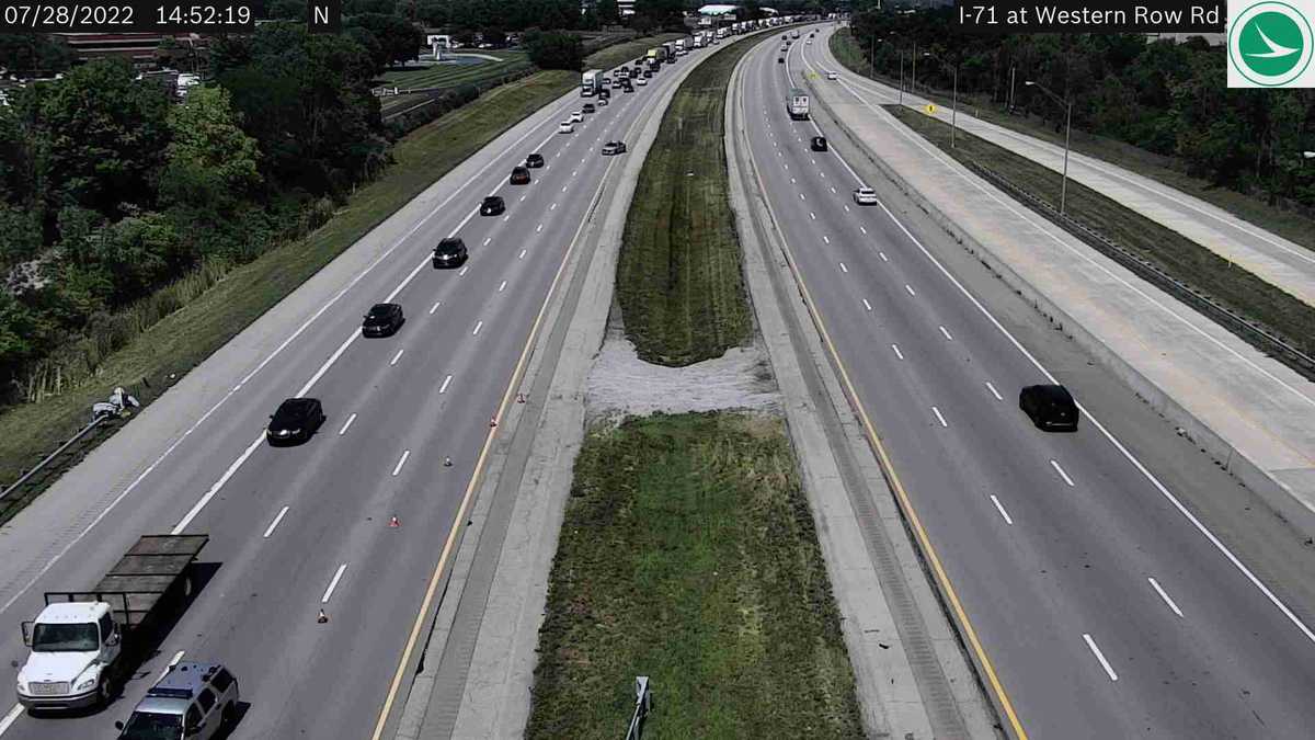 A hazard is blocking multiple lanes along I-71 near Mason