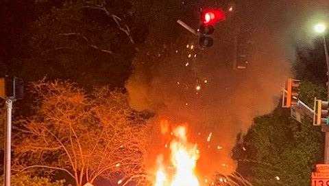 Fire destroys Tesla in Towson after crash