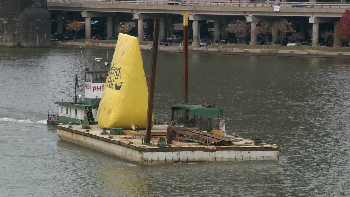 30-foot inflatable cheese sculpture docks in Pittsburgh