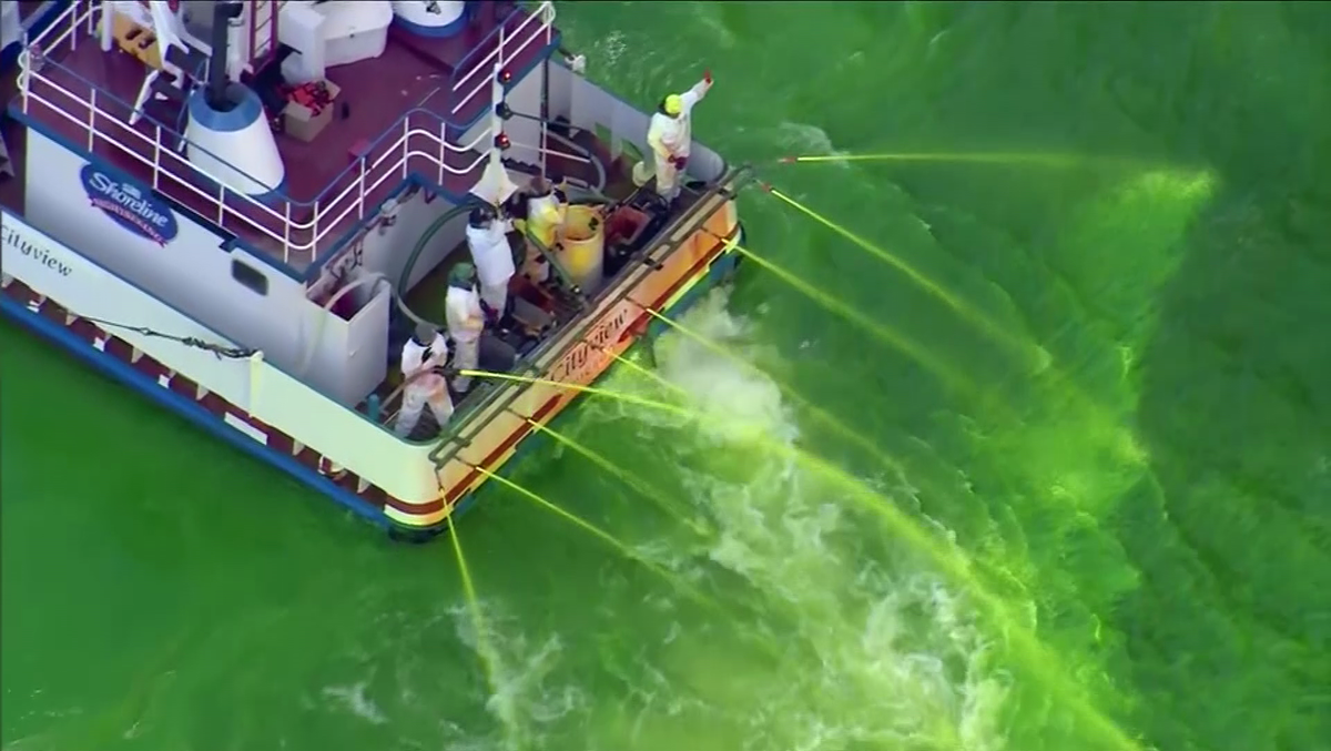 Chicago River dyed green for St. Patrick's Day 2019