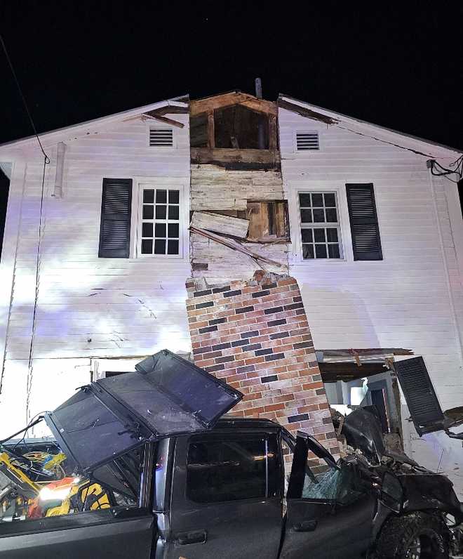 Mass. man crashes truck into Maine home, chimney falls on vehicle
