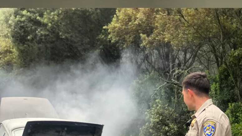 Porsche fire extinguished by CHP officer