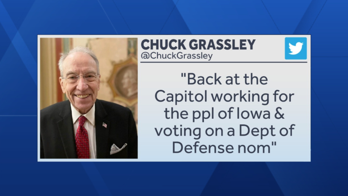 US Sen. Chuck Grassley is back at the US Capitol after hip injury