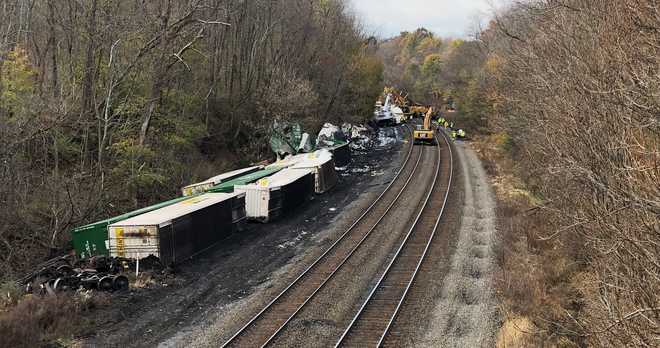Train service restored after three trains derail in Westmoreland County