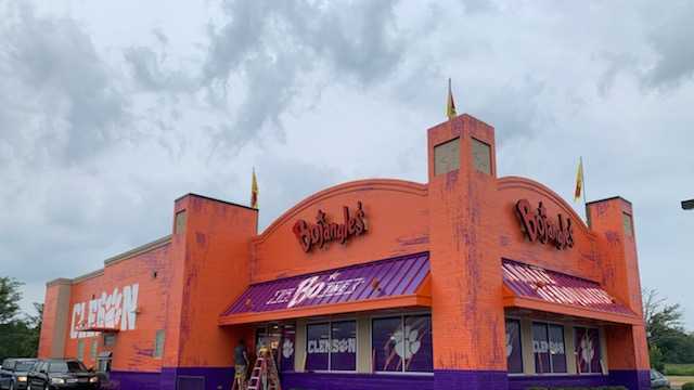 Pendleton Bojangles shows off Clemson spirit with orange and purple paint