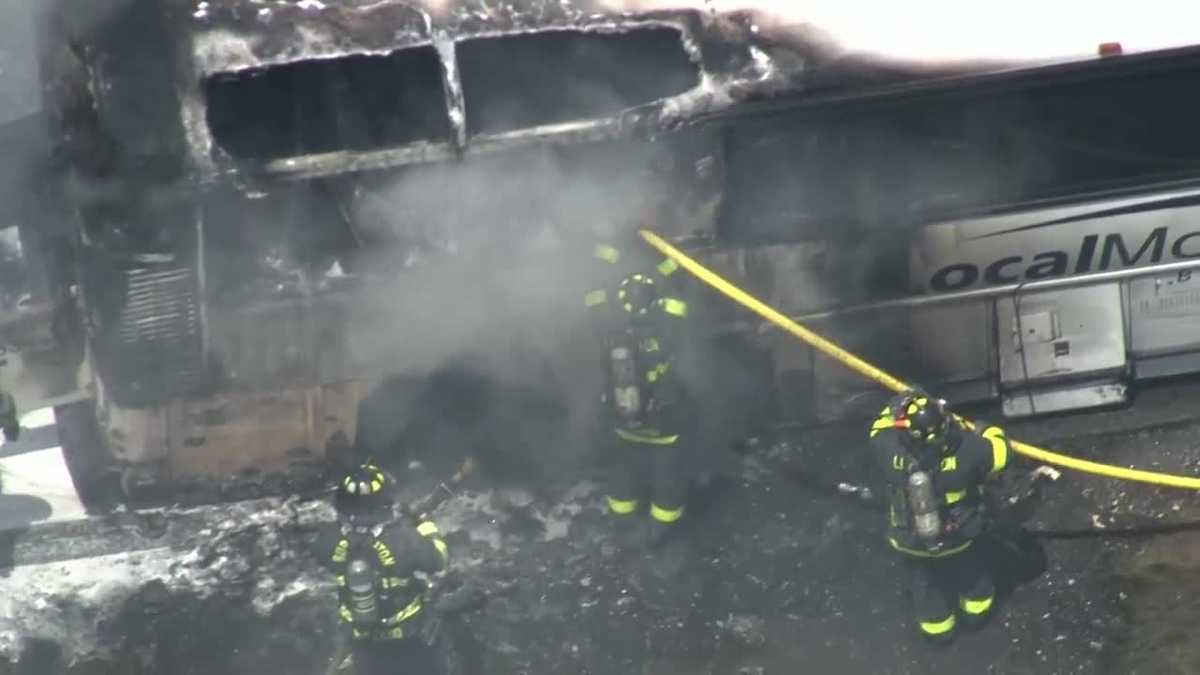 Coach bus catches fire on 128N in Burlington