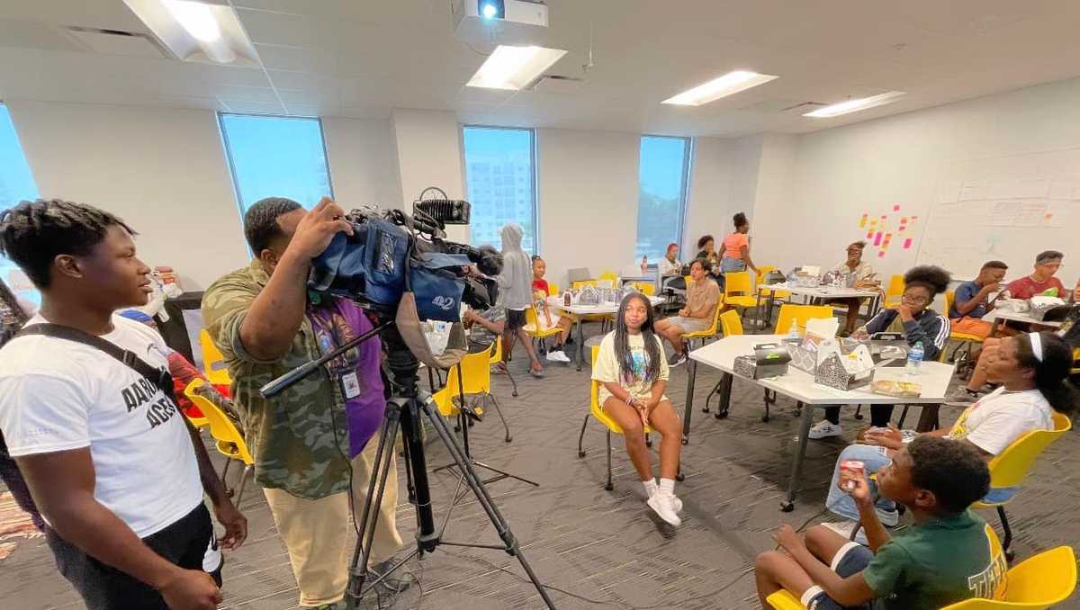 Students at Code Orlando STEM Camp learn about technology in television
