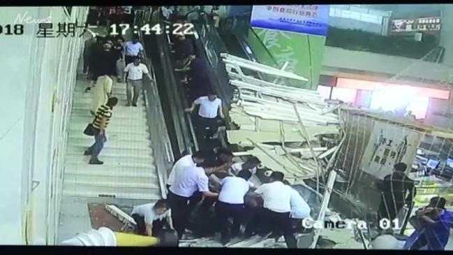 Horrifying video shows ceiling collapsing on crowded escalator in China
