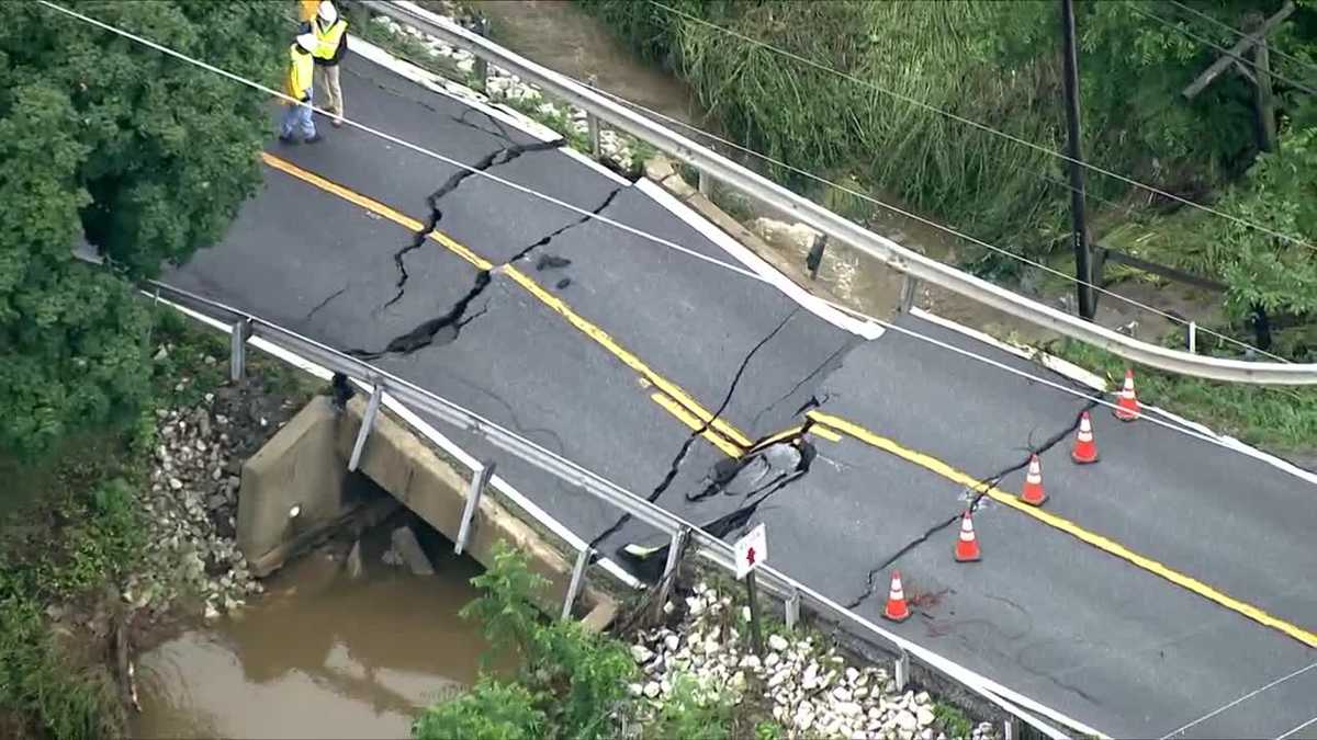 Rain causes bridge to wash out in Baltimore County