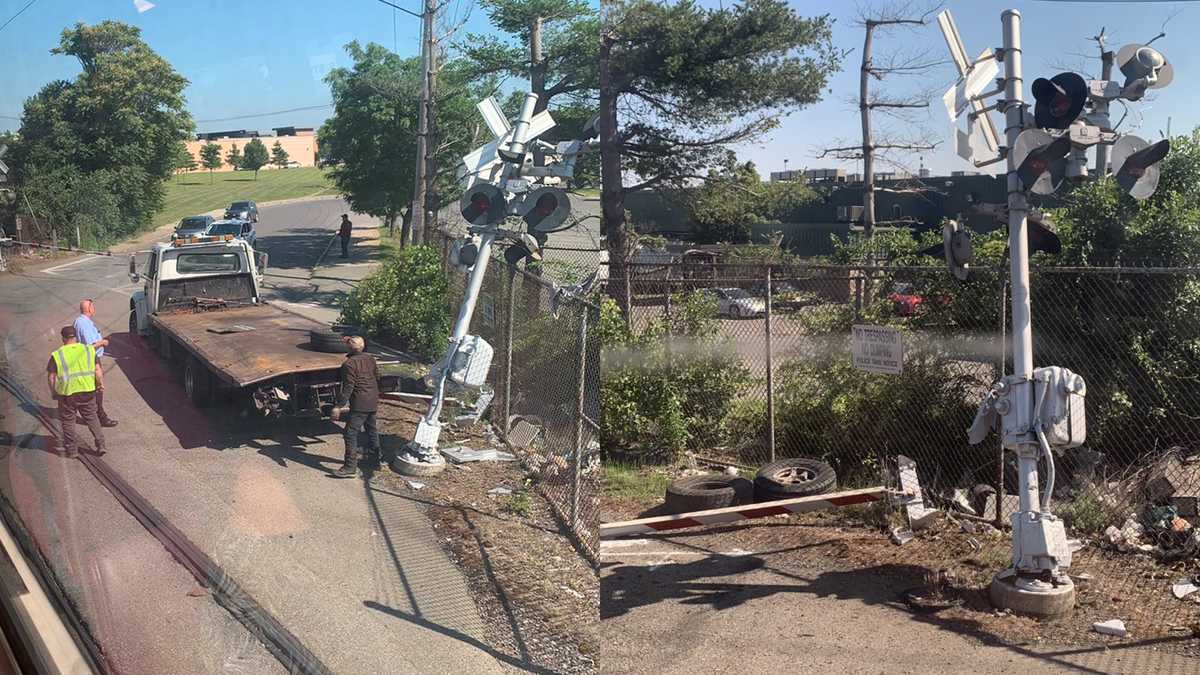 MBTA issues warning to drivers after commuter rail train collides with ...