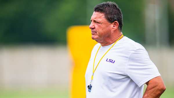 The LSU Tigers continue fall camp with another practice with shoulder pads.