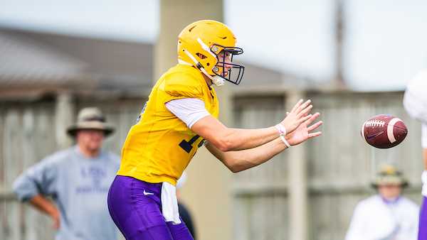 The LSU Tigers continue fall camp with another practice with shoulder pads.