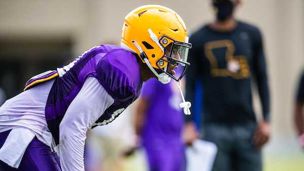 The LSU Tigers continue fall camp with another practice with shoulder pads.
