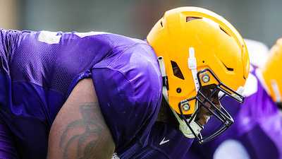 The LSU Tigers continue fall camp with another practice with shoulder pads.