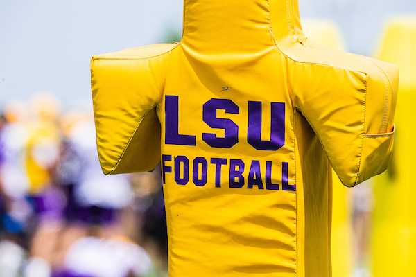 The LSU Tigers continue fall camp with another practice with shoulder pads.