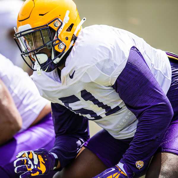 The LSU Tigers continue fall camp with another practice with shoulder pads.