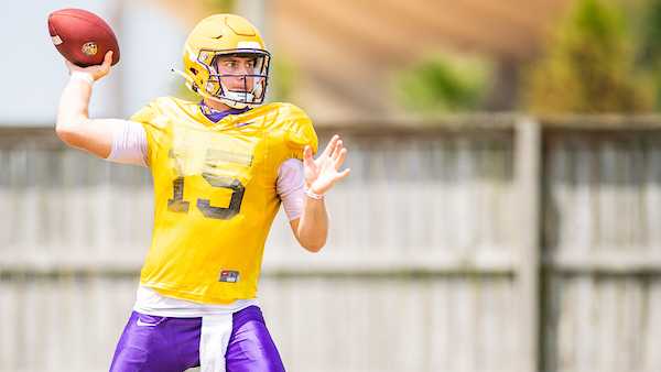 The LSU Tigers continue fall camp with another practice with shoulder pads.