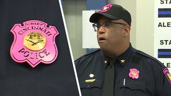 Cincinnati police wearing pink badges for breast cancer awareness