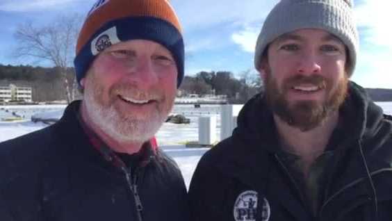 Bruins great Bruce Crowder helps his son ready the Meredith Bay ice for ...