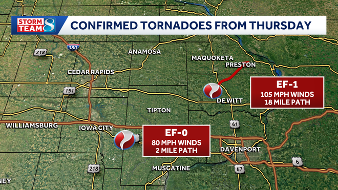 See where tornadoes were confirmed in Iowa in recent days
