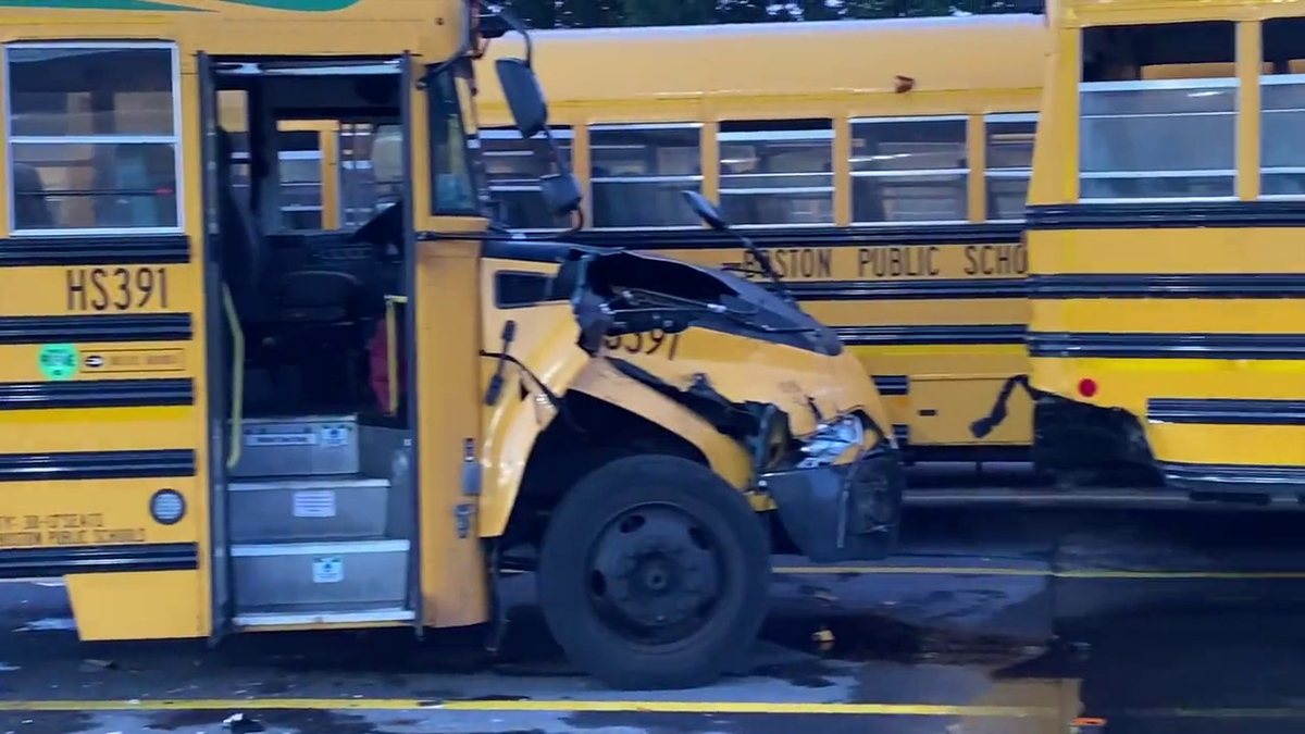 1 hospitalized after crash in Boston school bus yard on first day of school