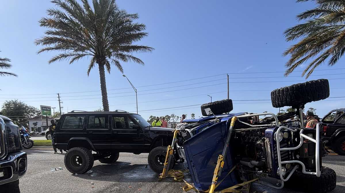 2 people trapped, injured in Daytona Beach jeep crash