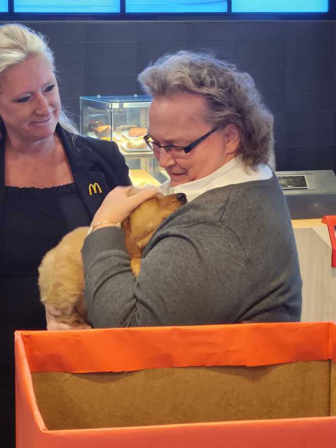 Cincinnati McDonald's manager is surprised with a new puppy