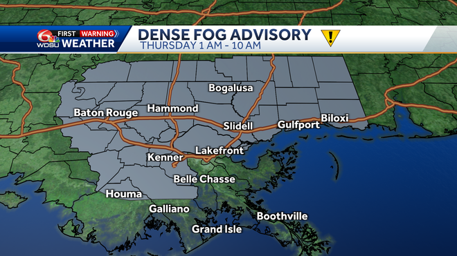 New Orleans super fog dense fog advisory high temp rain chances