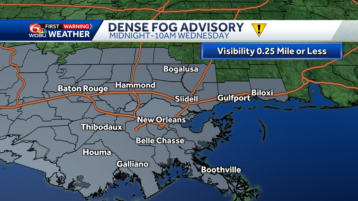 Dense Fog Advisory Wednesday; Possible showers Thursday