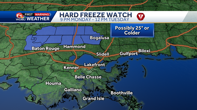New Orleans forecast how cold will it be low temps this week