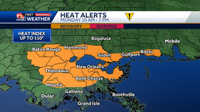 New Orleans weather heat advisory high temp heat index hurricane