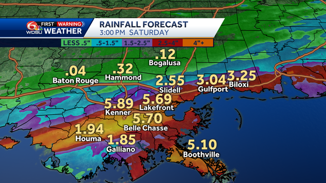 New Orleans Louisiana chance of tornadoes how much rain