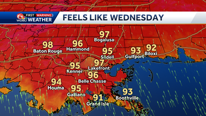New Orleans Louisiana weather forecast record highs severe storms