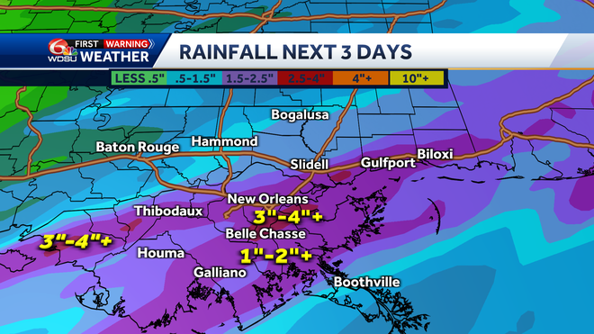 New Orleans weather forecast how much will it rain when it starts
