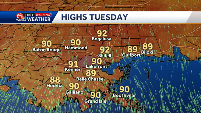 New Orleans weather forecast rain chances high temp heat index