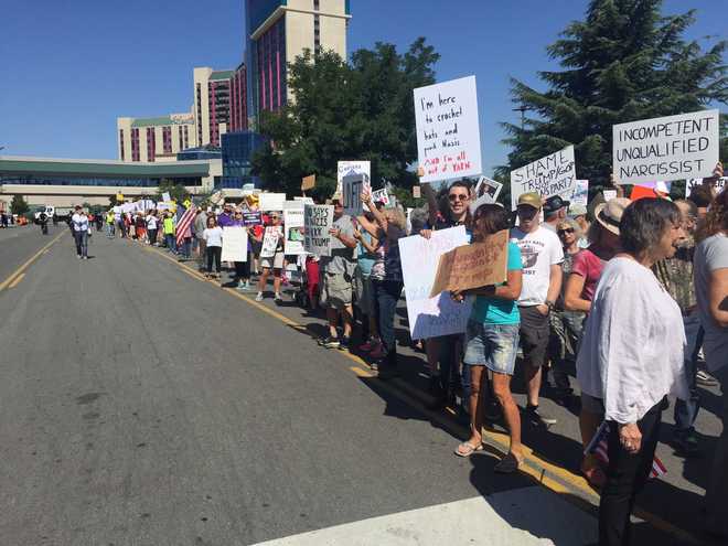 Trump sees support, protests at American Legion in Reno