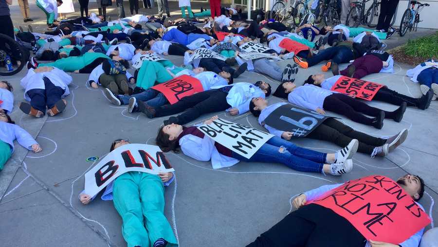 Medical professionals, students participate in 'die-in' for Stephon Clark