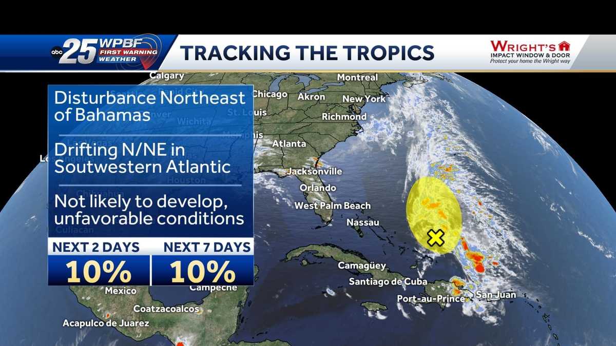 Tropical disturbance forms northeast of the Bahamas