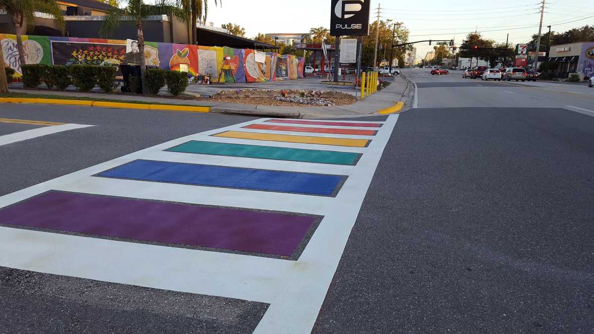 Rainbow crosswalk installed outside of Pulse