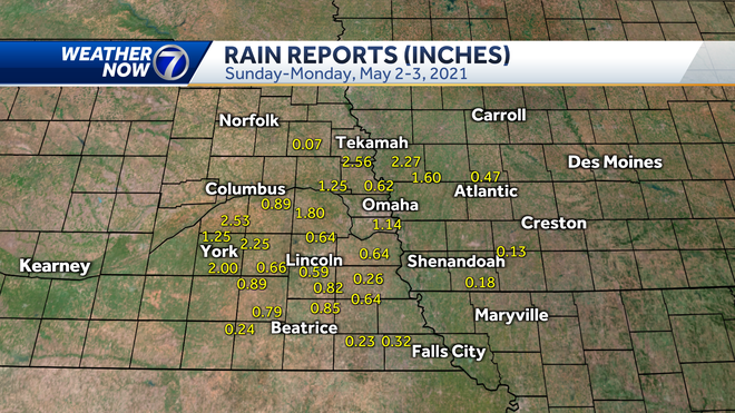 Two tornadoes, hail, heavy rain in Nebraska Sunday night