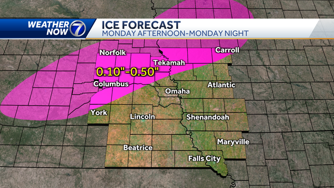 Impact Weather: Ice Storm Warning Monday north of Omaha area