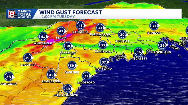 Black ice and gusty winds in Maine overnight