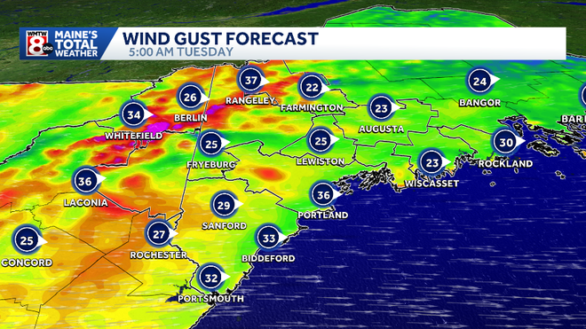 Black ice and gusty winds in Maine overnight