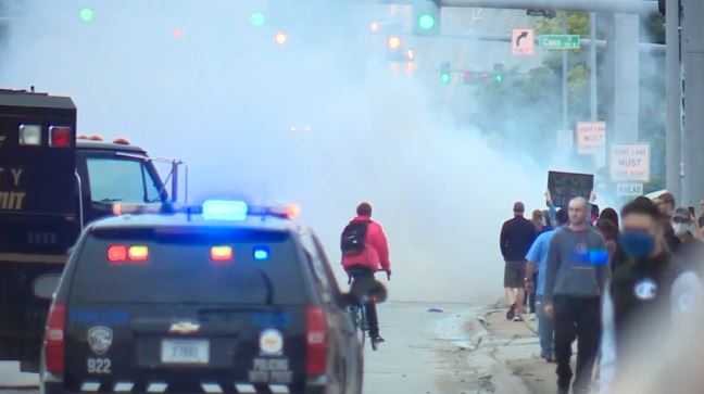 This Is An Unlawful Protest Police Deploy Pepper Balls Tear Gas At